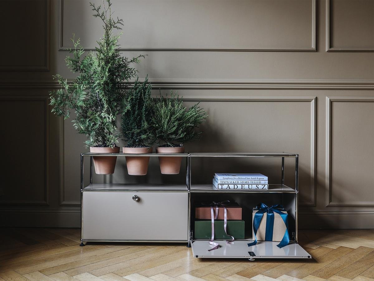 USM Haller Lowboard L mit Aufbau, individualisierbar, USM grün, Offen ...